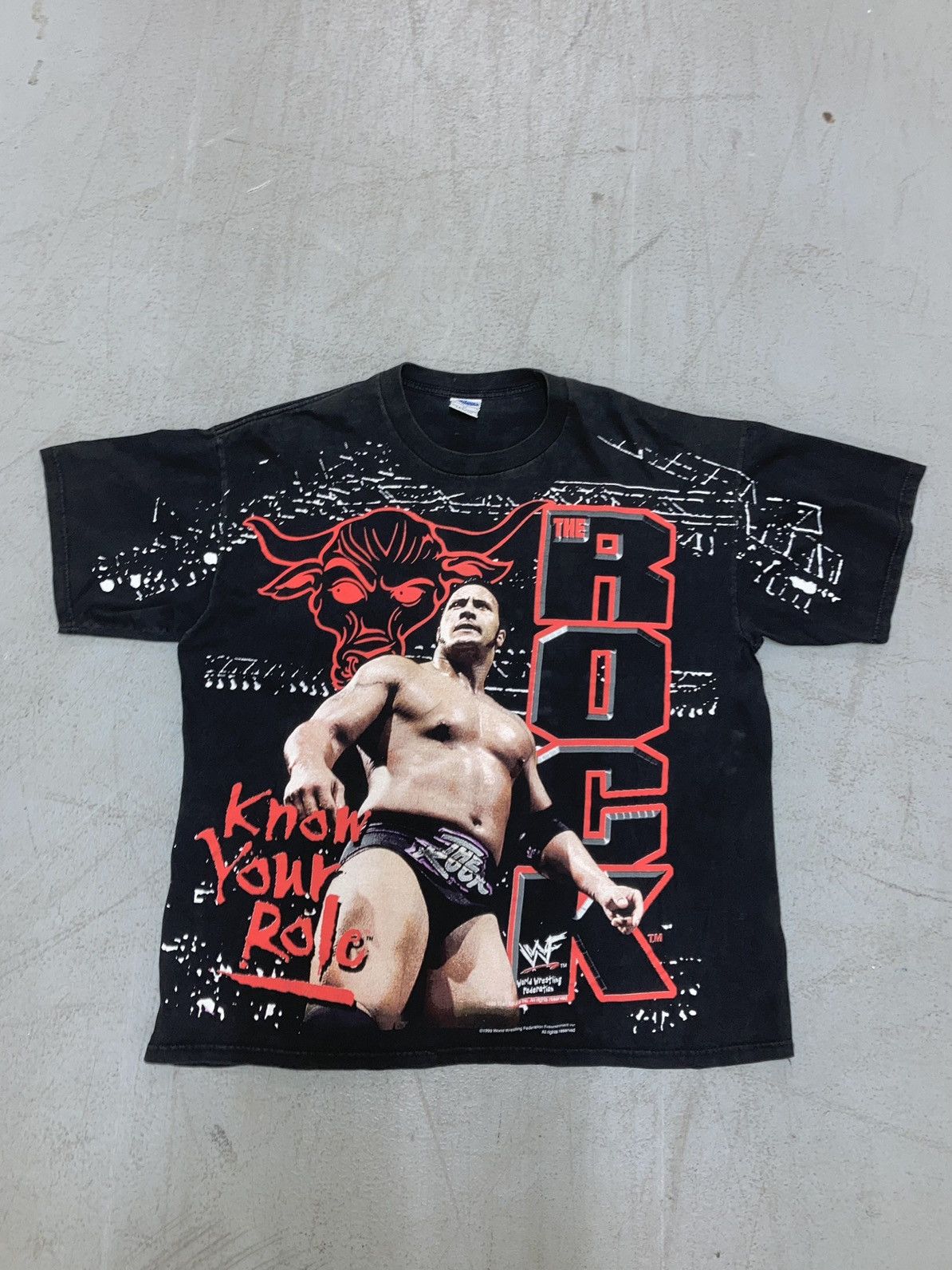 Streetwear × Vintage × Wwf RARE VINTAGE WWF THE ROCK BOOTLEG GRAPHIC T ...