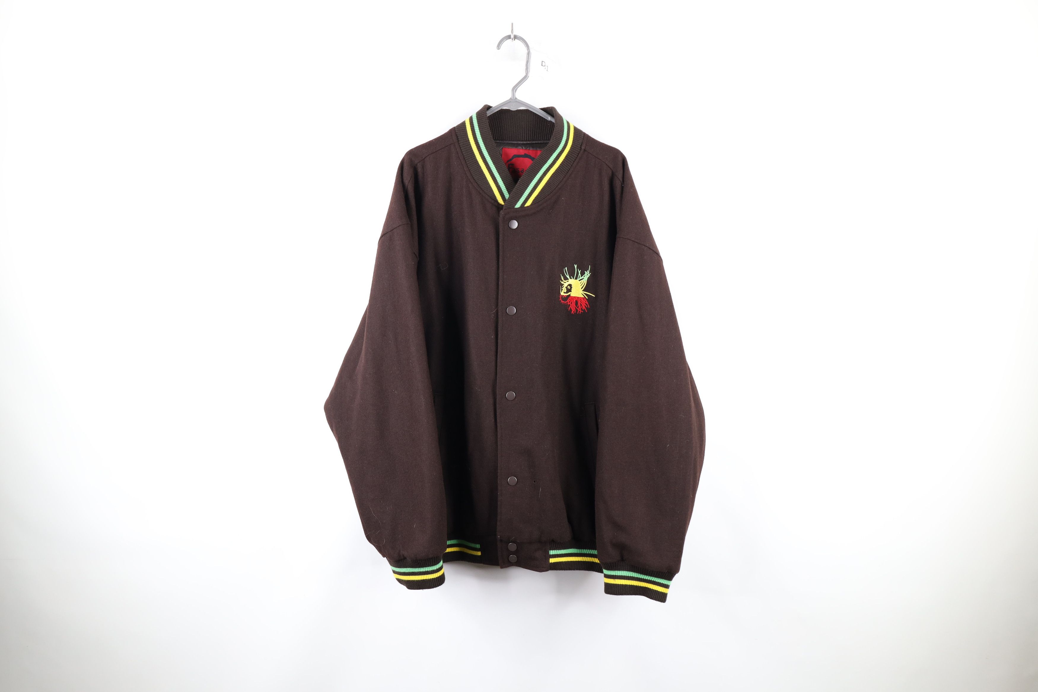Vintage Vintage 90s Streetwear Rasta Wool Varsity Jacket Brown | Grailed