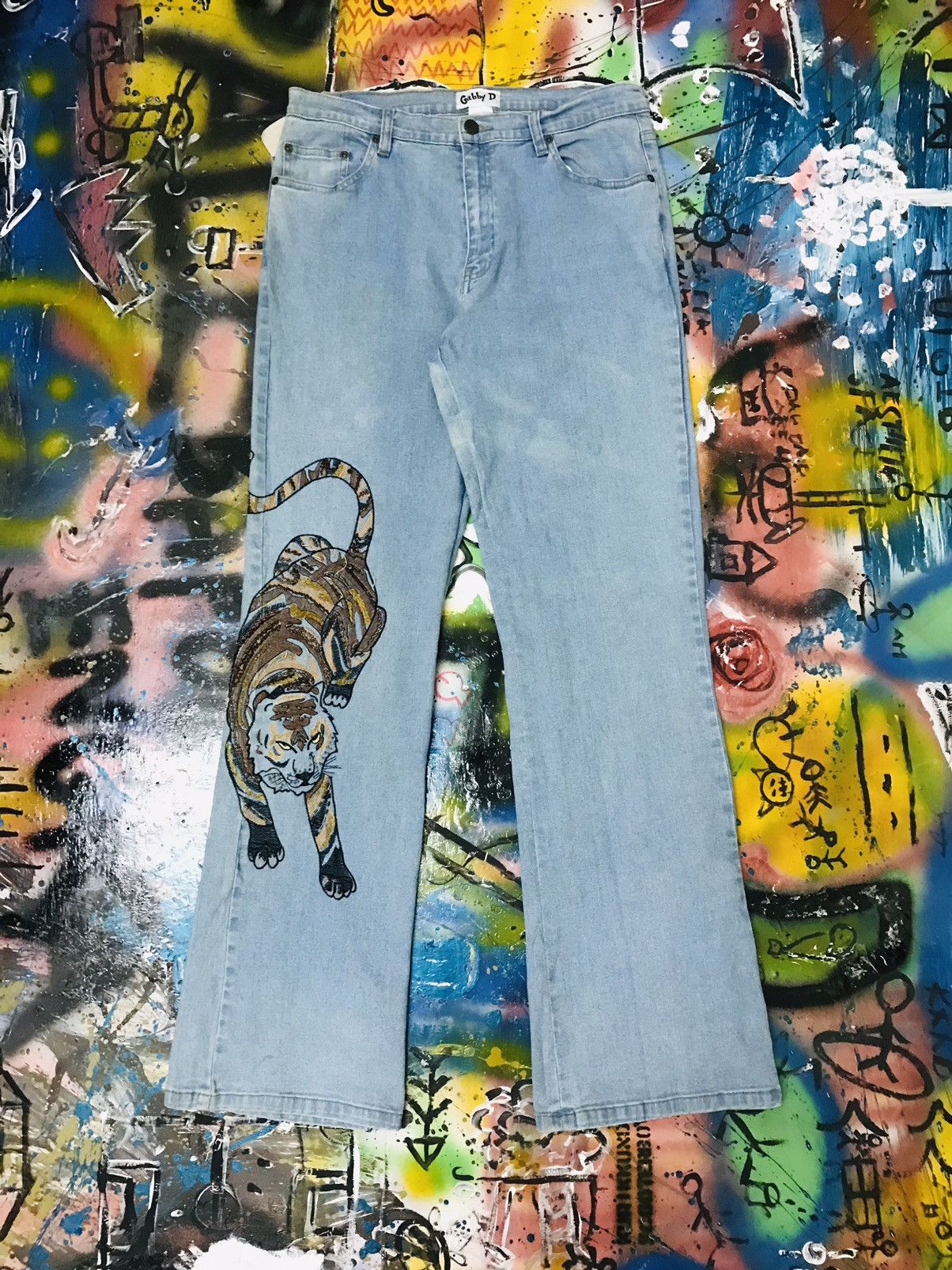 Art × Japanese Brand FLARE BLUE JEANS TIGER EMBROIDERY DESIGN | Grailed
