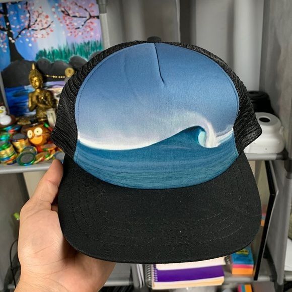 Retro Hat Wave Art Graphic Trucker Snapback Hat | Grailed