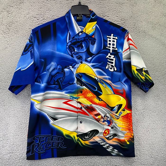 Speedo Vintage Speed Racer Shirt Mens XL Button Up 2001 Y2K Anime Comic ...