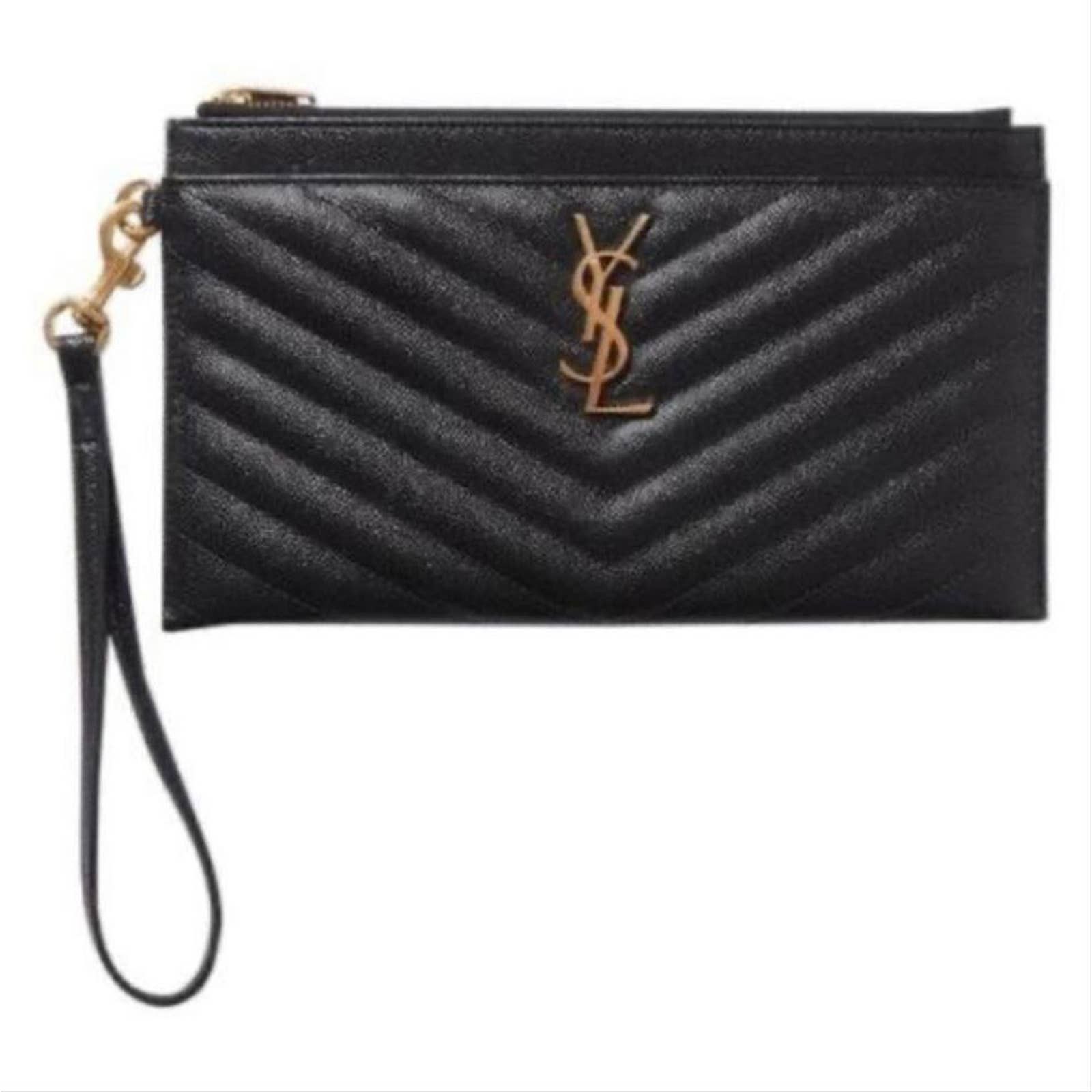 Saint Laurent Paris Saint Laurent Monogram Quilted Leather Zip Pouch ...