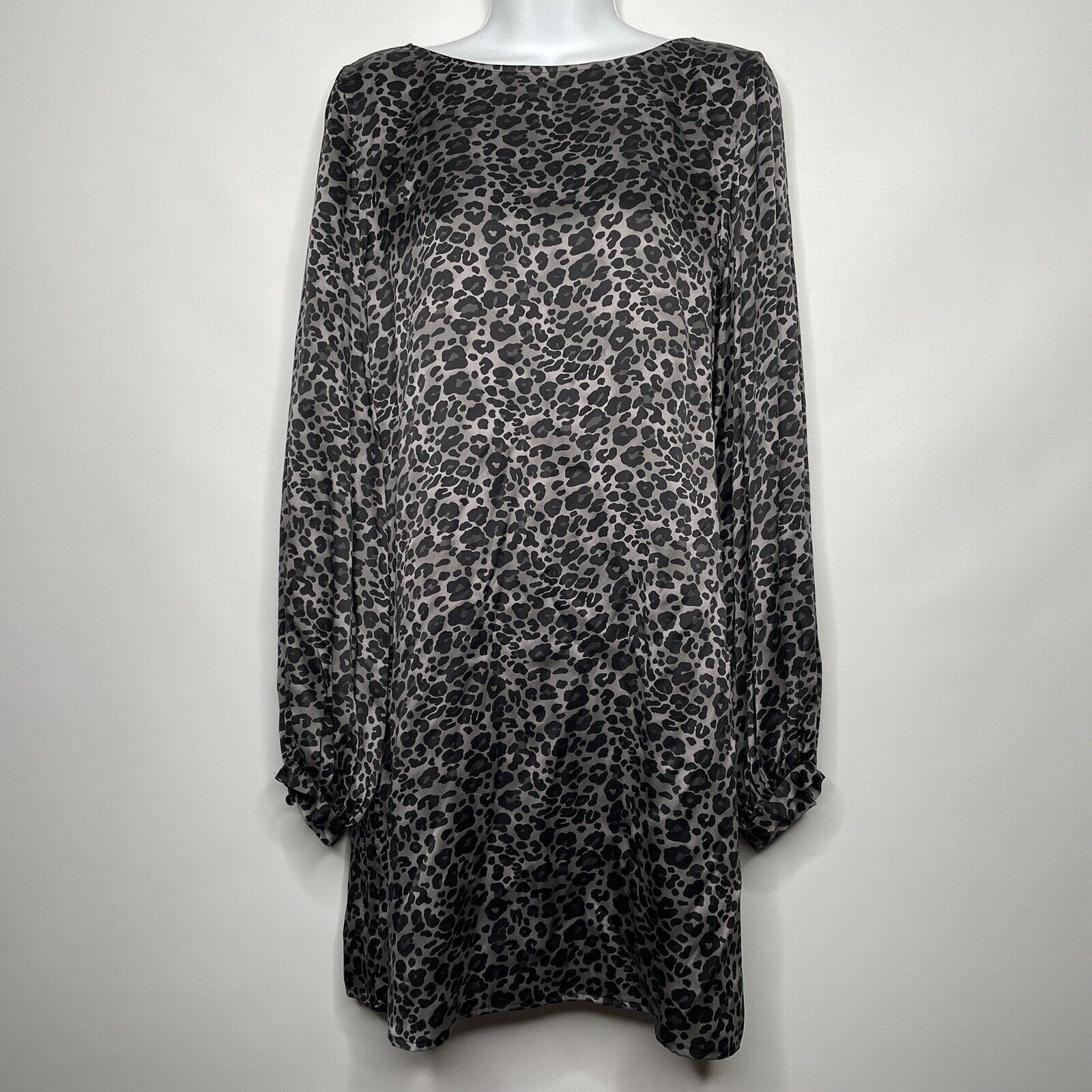 Equipment Zipporah Gray Black Leopard Print Silk Mini Shift Dress | Grailed