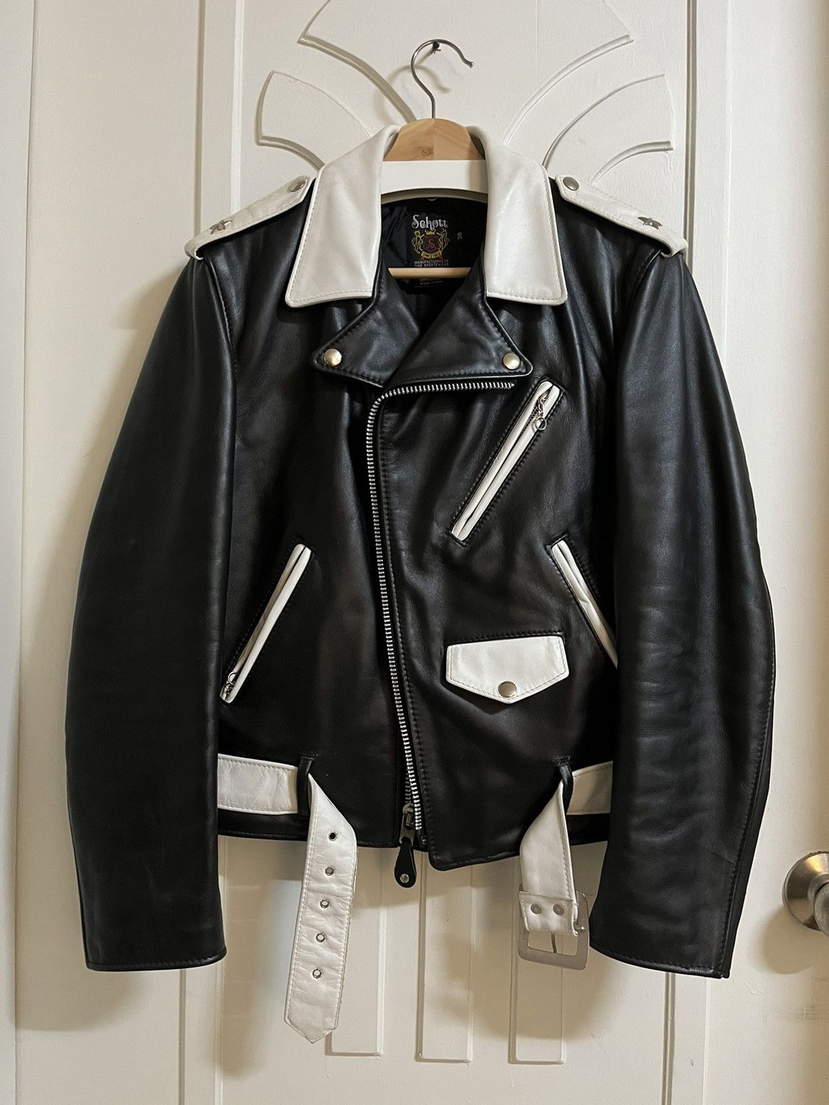 Schott 613 One Star Two-Tone Motorcycle Jacket Black × White | Grailed