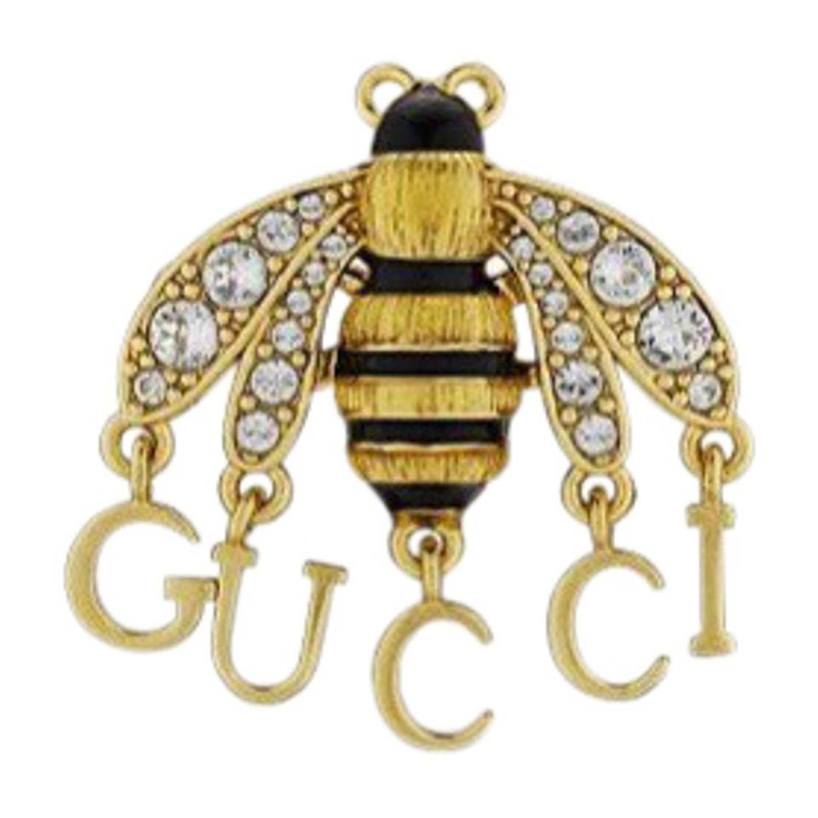 Gucci Gucci Bee Logo Script Crystal Gold Tone Brooch | Grailed