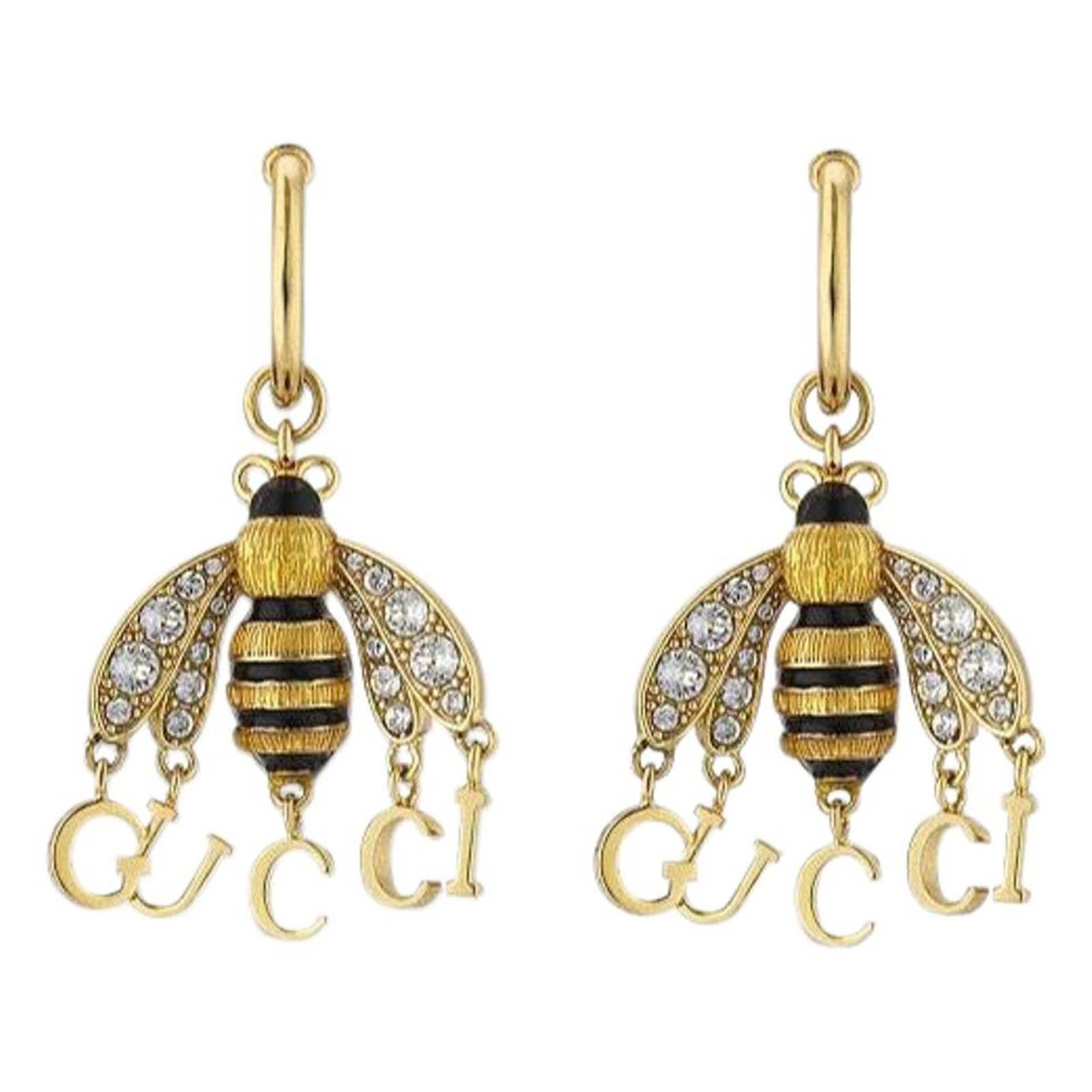 Gucci Gucci Bee Logo Script Bee Gold Tone Earrings | Grailed