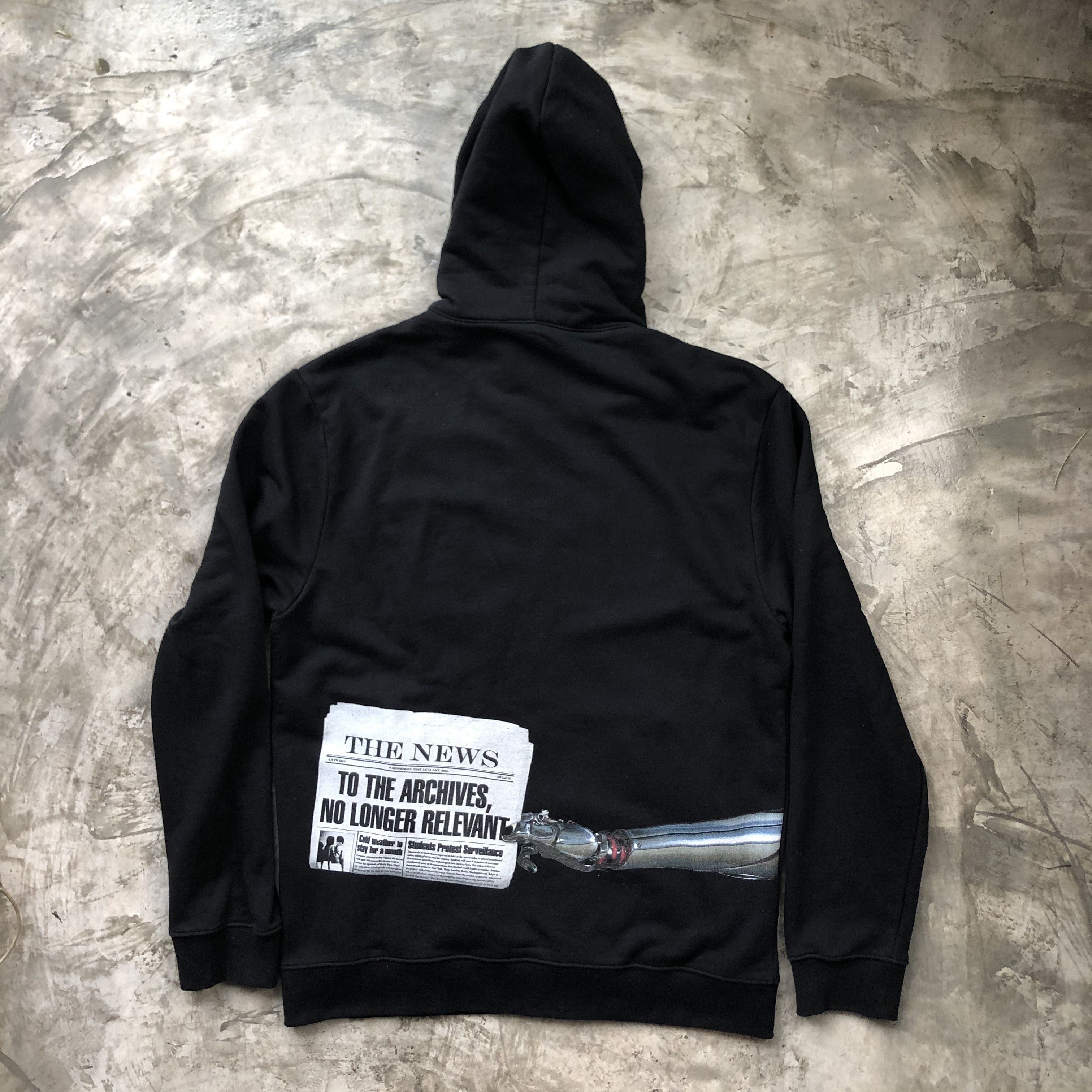 Raf Simons Black Newspaper Print Hoodie | Grailed