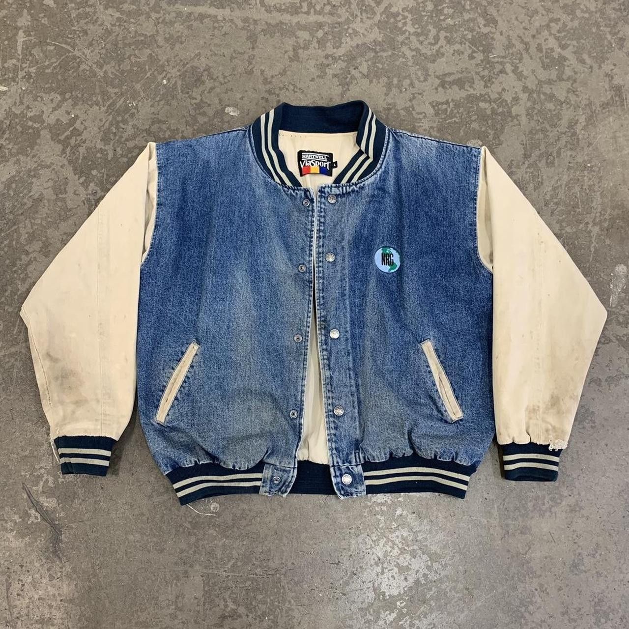 Streetwear × Varsity Jacket × Vintage vintage 90s classic denim varsity ...