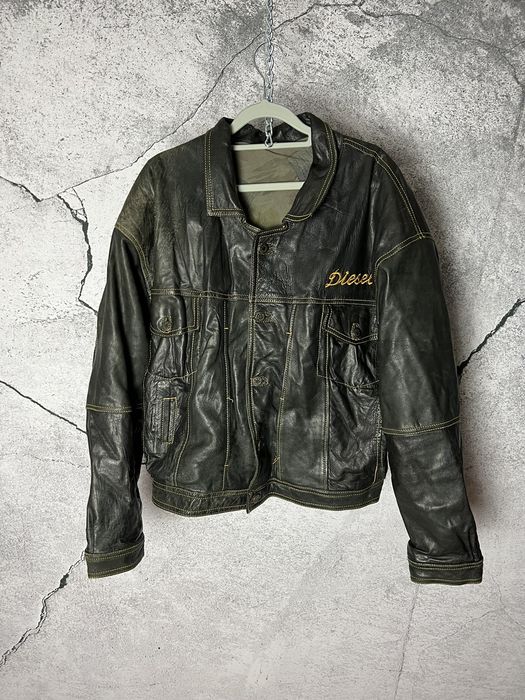Diesel Vintage diesel leather jacket big logo | Grailed