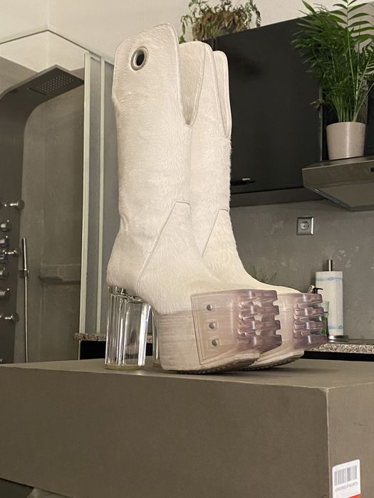 Rick Owens Rick owens SAMPLE cowboy pony hair kiss heels white | Grailed