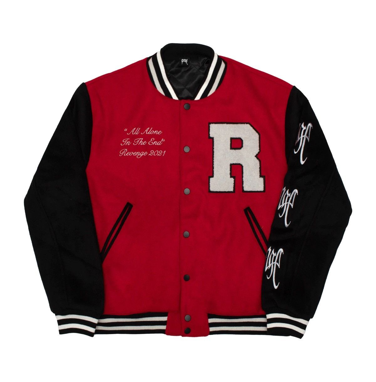 Revenge 🌩 REVENGE 🌩 Embroidered Skull Varsity Jacket Black/Red | Grailed