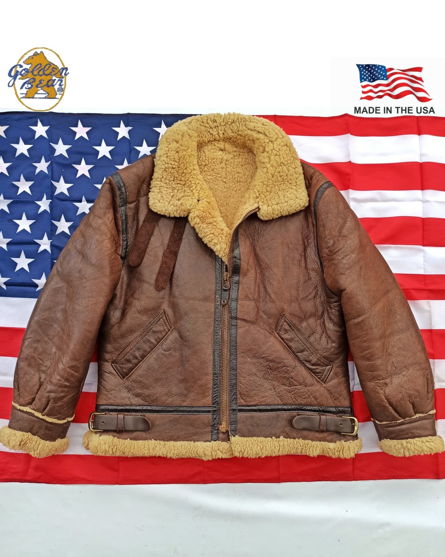 Golden Bear Vtg Golden Bear B3 USAAF Bomber Sheepskin Flight Jacket ...