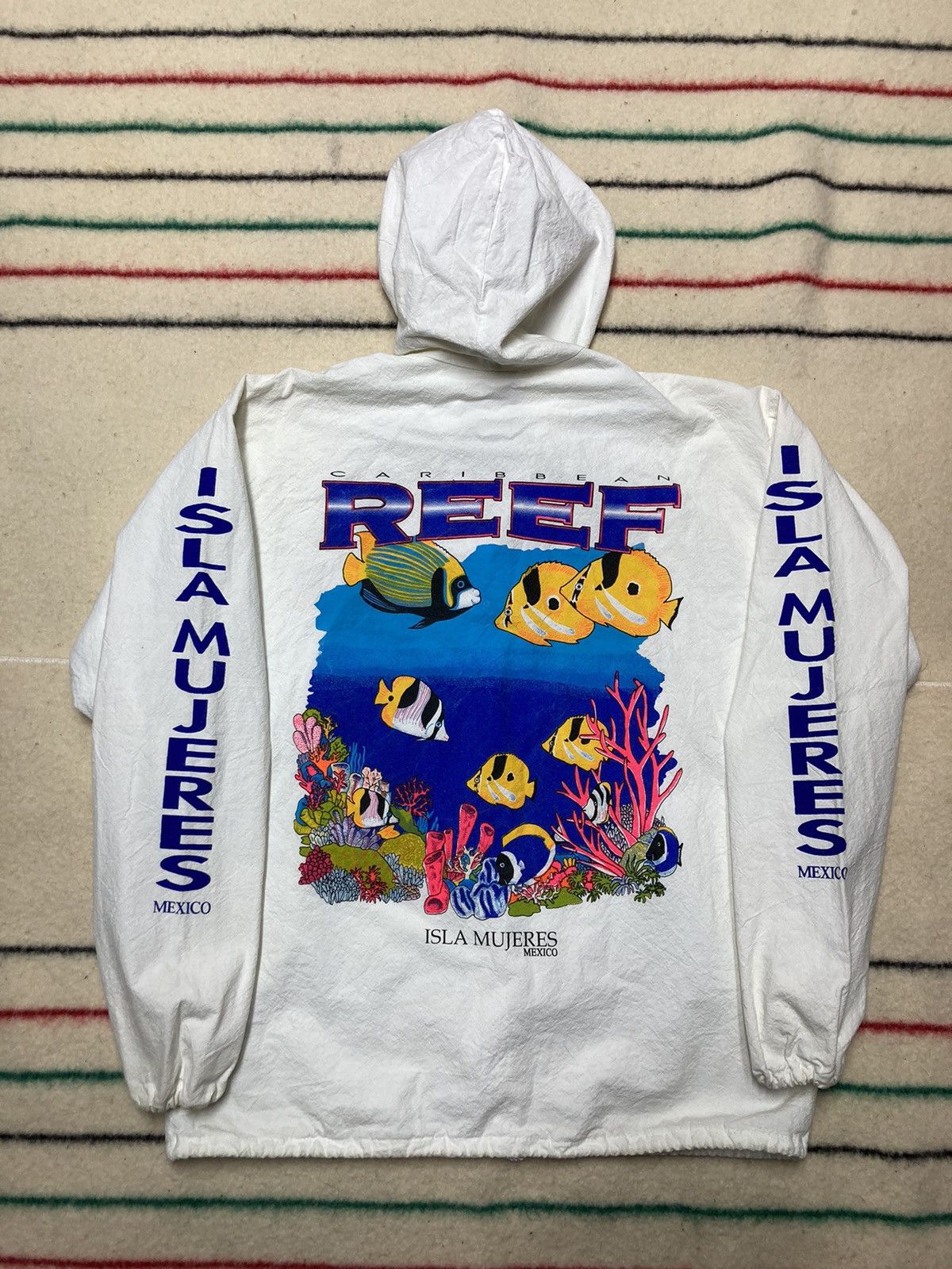 Streetwear × Vintage Vintage 90s poncho rain jacket Caribbean reef fish ...
