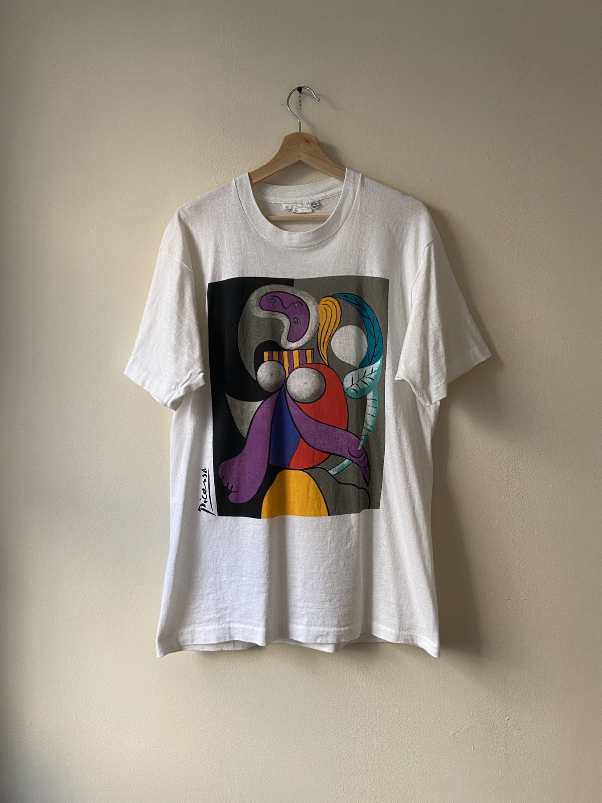 Picasso × Vintage Vintage 80’s Pablo Picasso art single stitch white ...