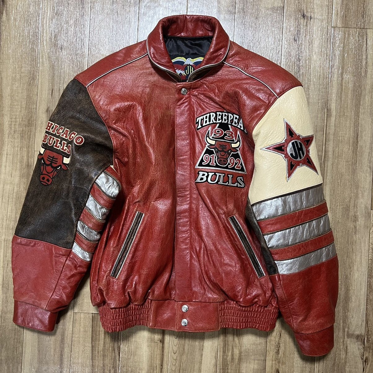 Jeff Hamilton Jeff Hamilton bulls 3 Peat leather jacket | Grailed