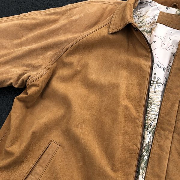 Vintage Vintage Marlboro Brown Suede Jacket Map Print XL | Grailed
