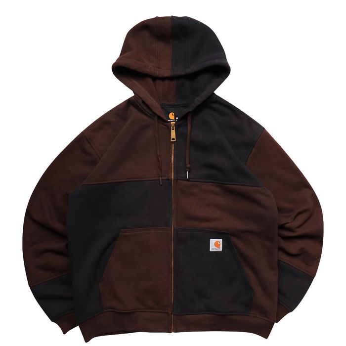 Carhartt Reworked Carhartt Zip Hoodie Patchwork Dark Brown/Black | Grailed