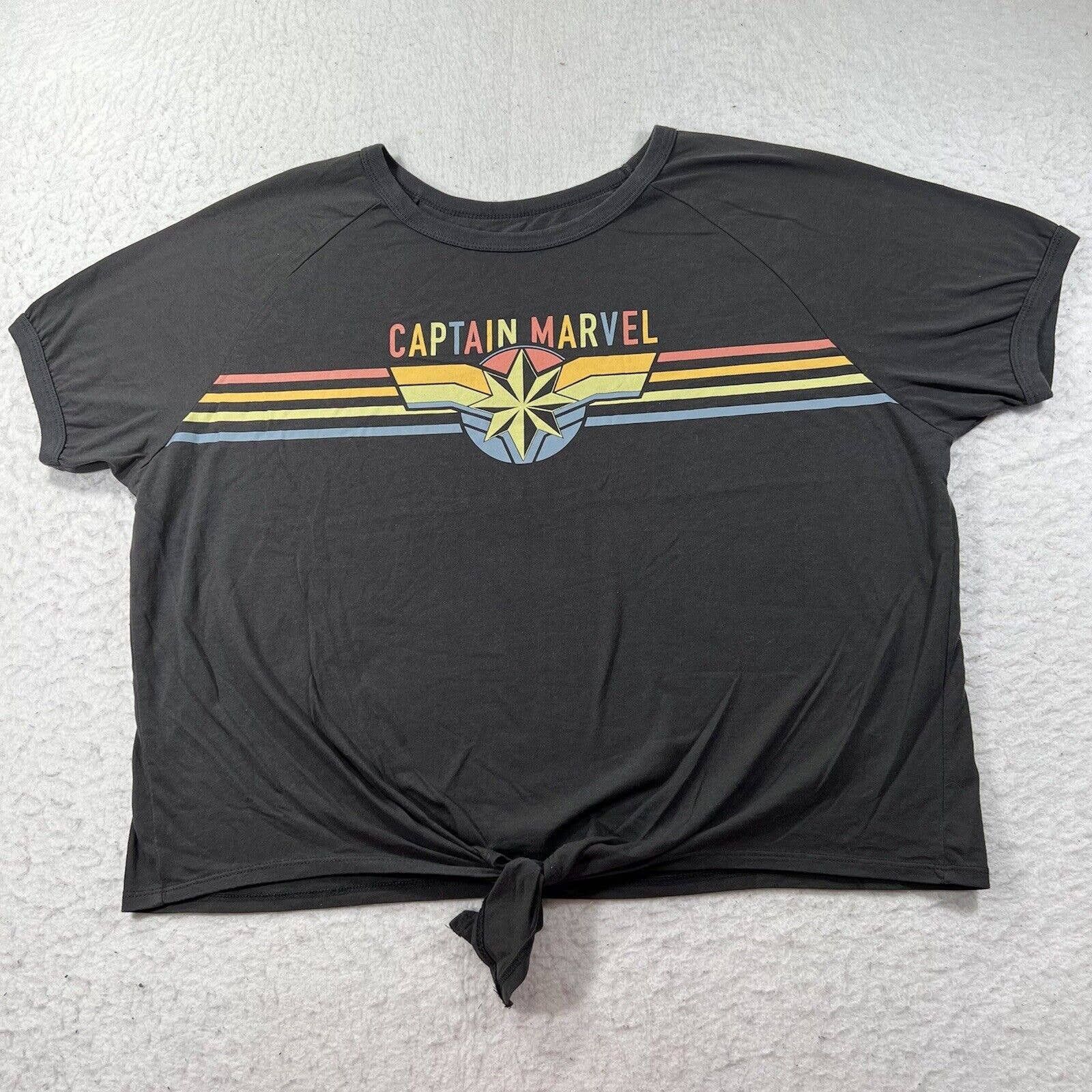 Marvel Comics Marvel Captain Marvel Rainbow Logo Tie Front Cropped T ...