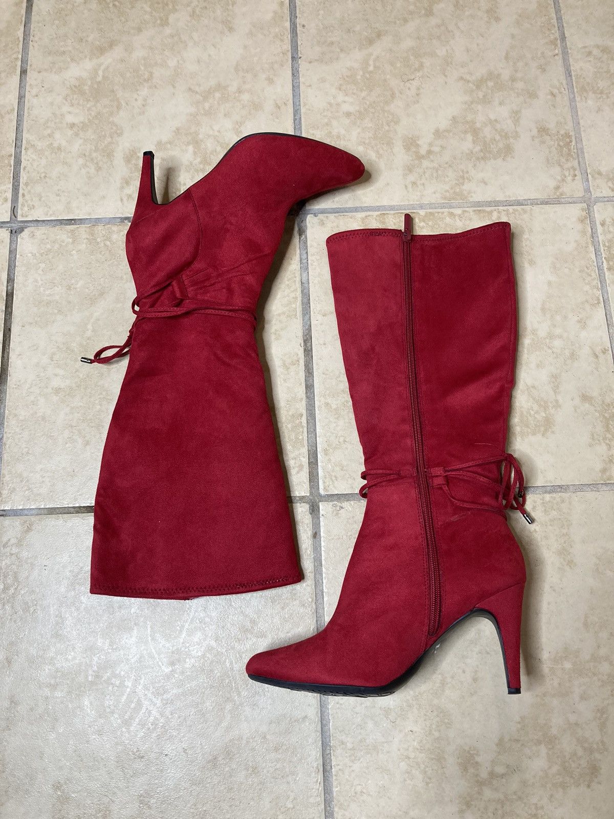 Vintage Red Velvet Boots With Heels | Grailed
