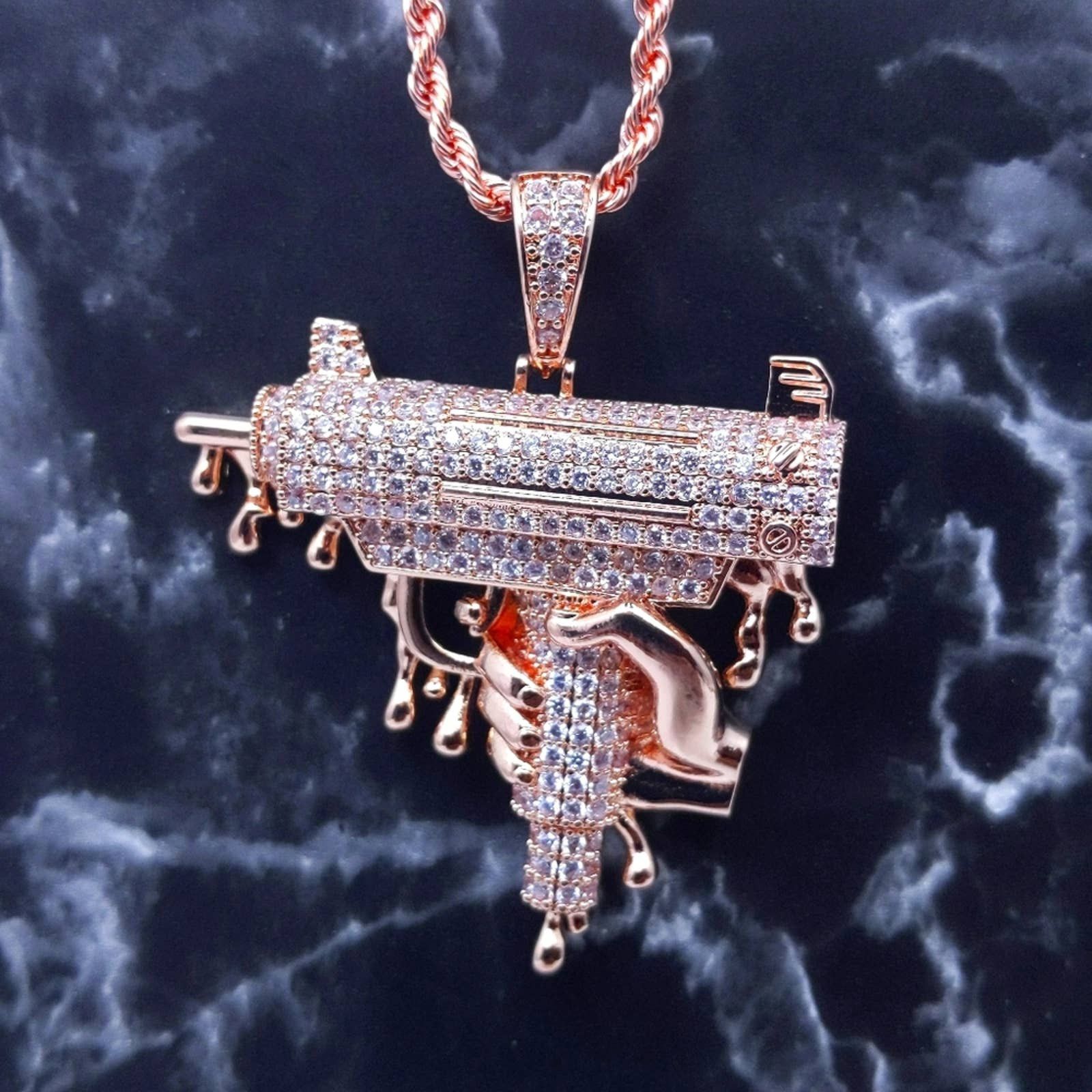 Custom 20"Rope Chain + 14K Rose Gold Finish Uzi | Grailed