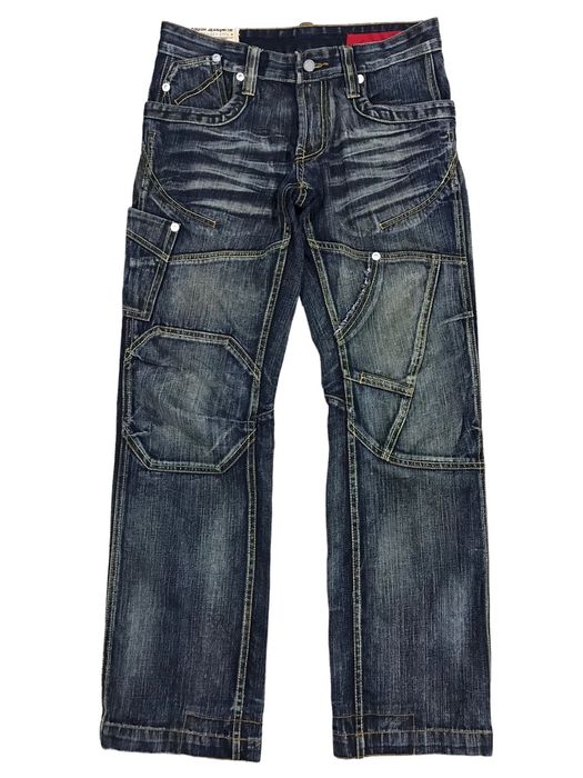 Designer TOUGH Jeansmith Streetwear Patchwork Bootcut Denim Jeans | Grailed