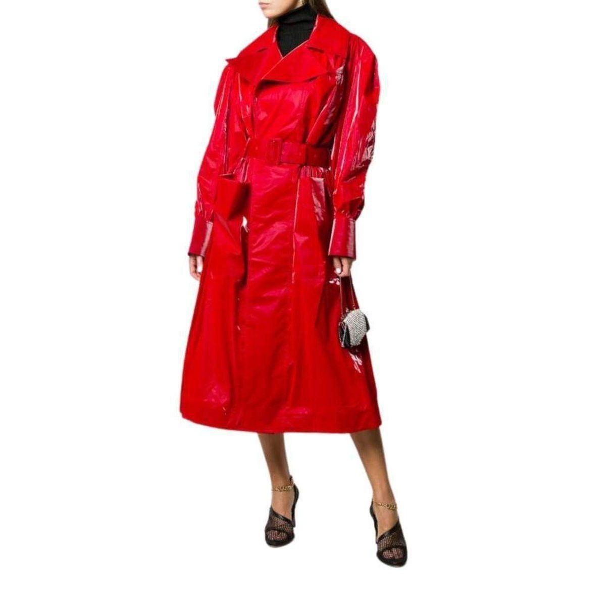 Mugler Belted Glossy Red Trench Coat | Grailed