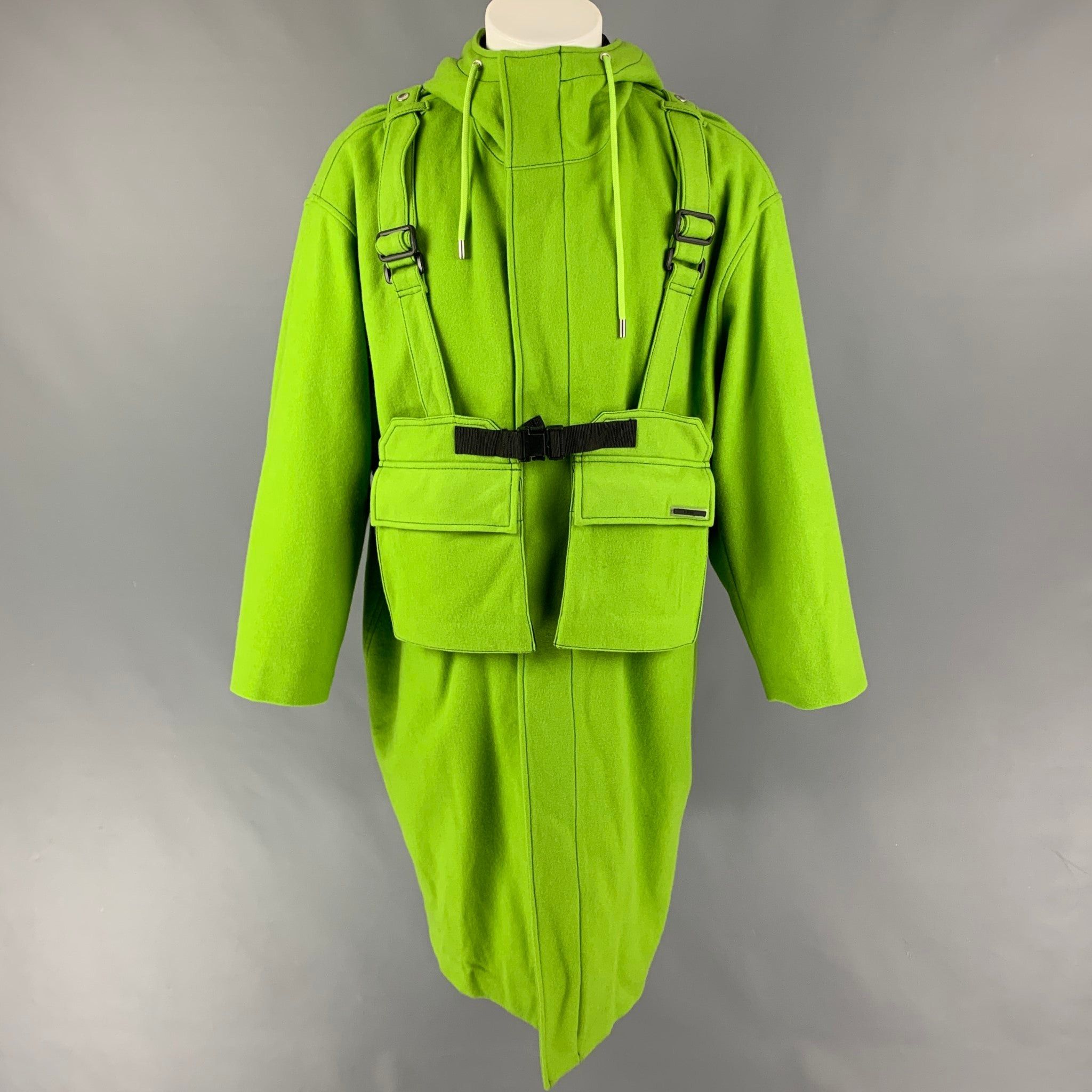 Christian Dada Green Solid Wool Hooded Melton Coat | Grailed