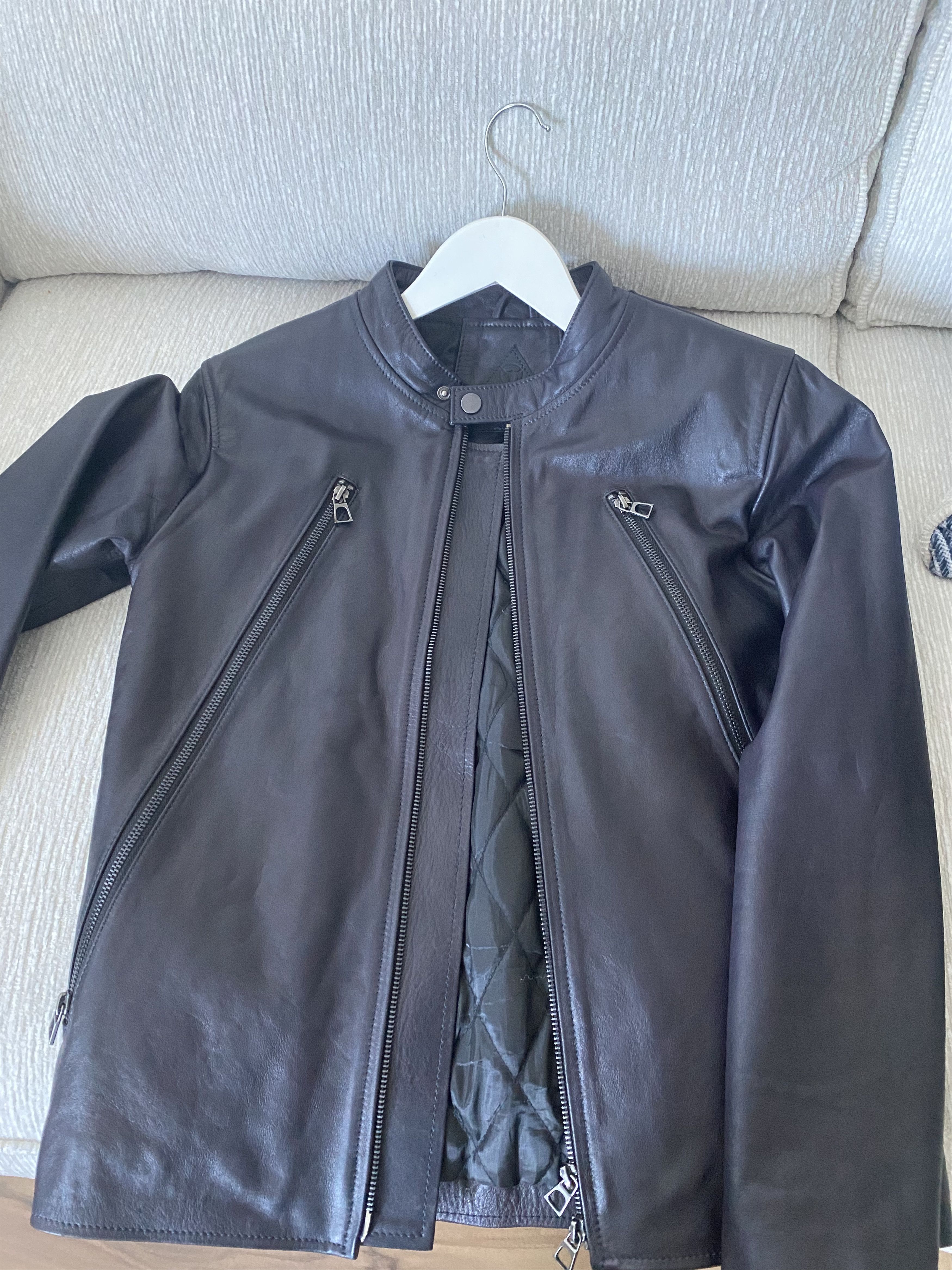 Replica Margiela Replica navy leather jacket | Grailed