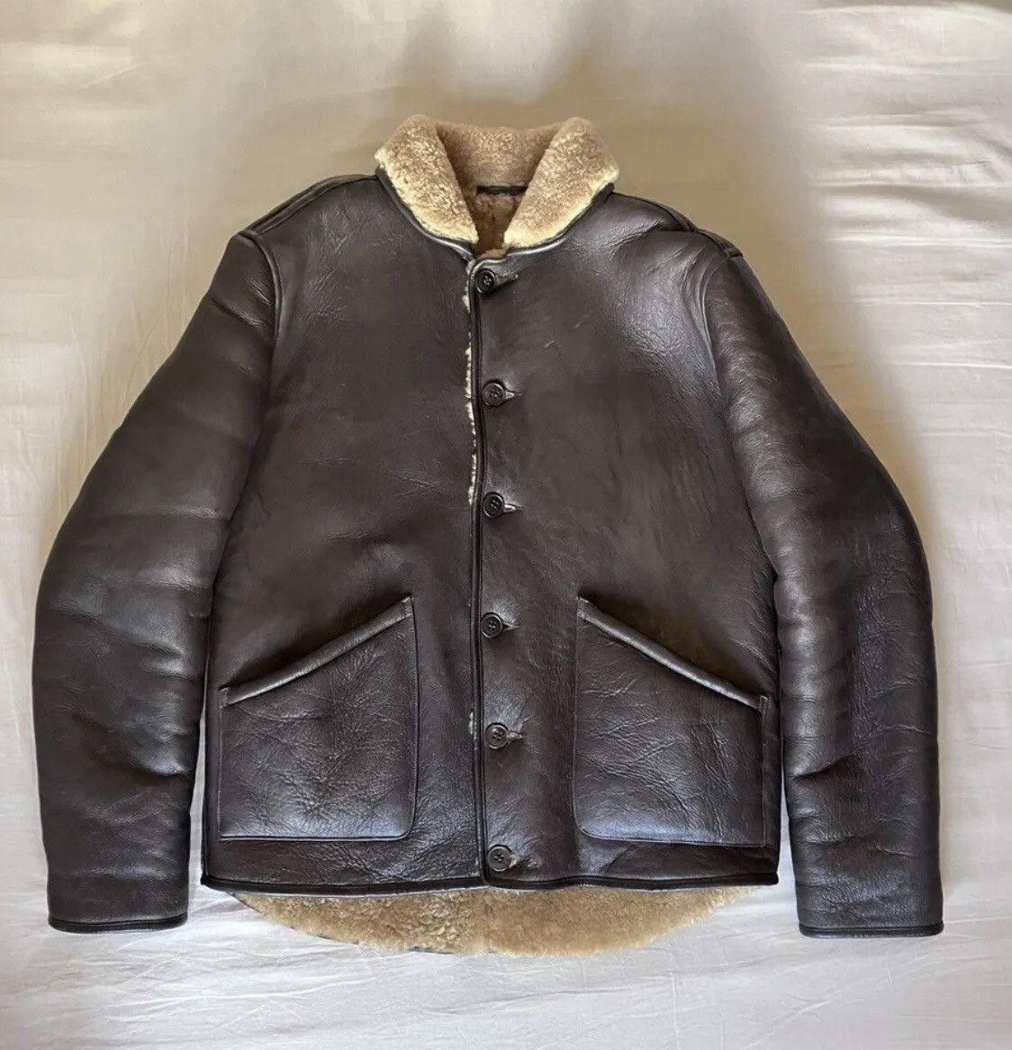 YMC Beautiful YMC Brainticket Shearling Leather brown jacket S | Grailed