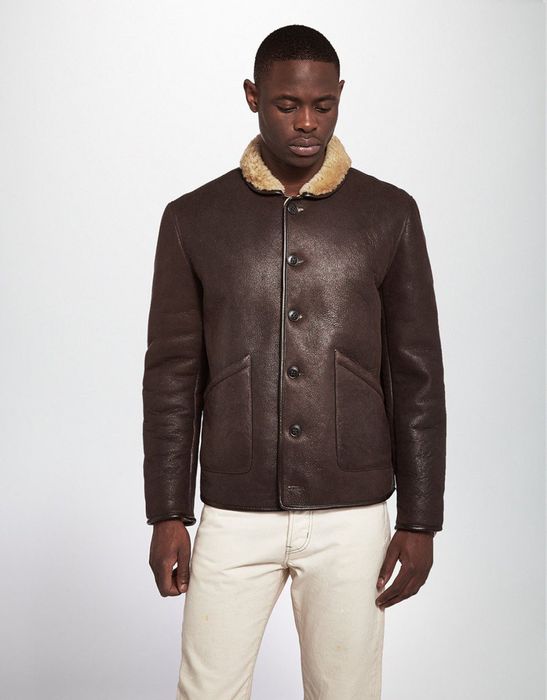 YMC Beautiful YMC Brainticket Shearling Leather brown jacket S | Grailed