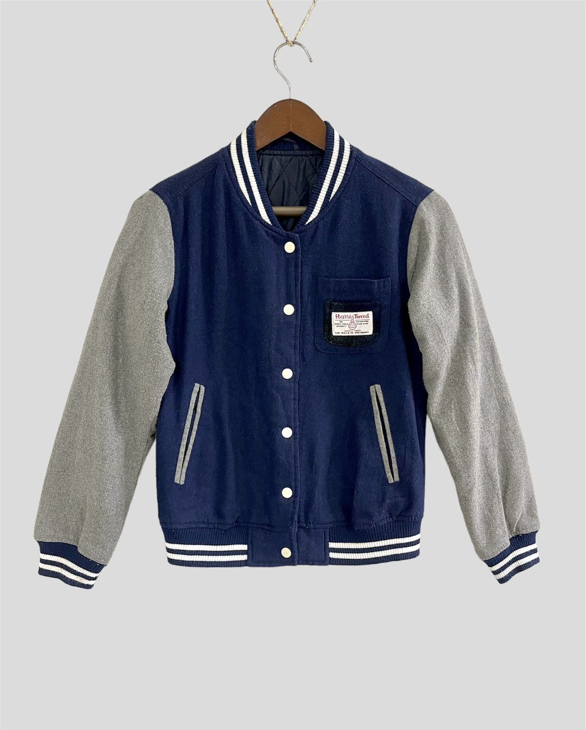 Vintage VINTAGE HARRIS TWEED WOOL KNIT VARSITY JACKET STYLE | Grailed