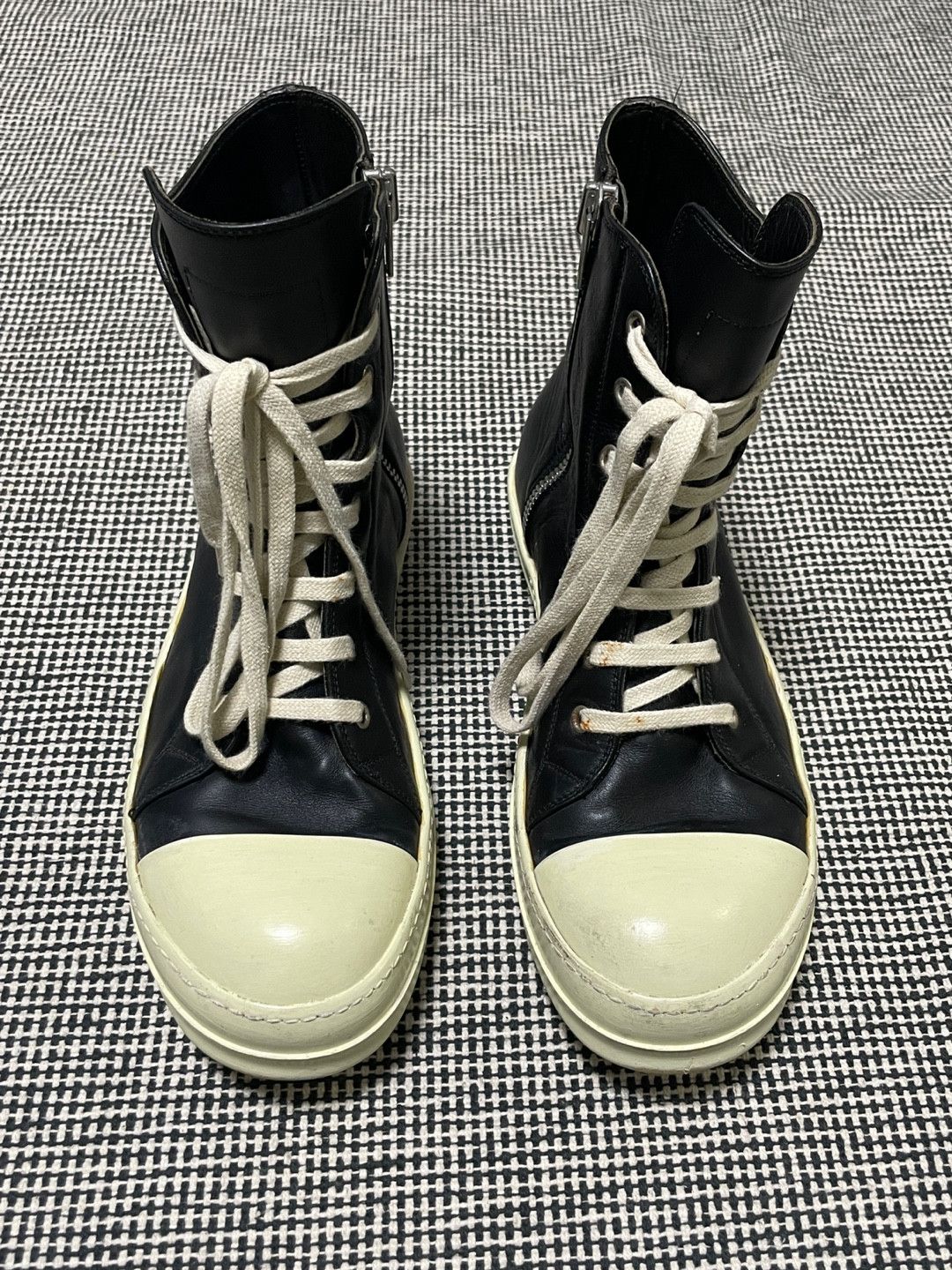 Rick Owens Rick Owens Ramones Leather High Sneakers painted sole | Grailed