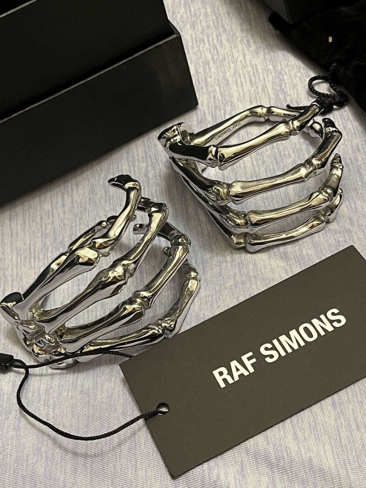 Raf Simons BNWB Raf Simons PAIR Skeleton Silver Bracelets | Grailed