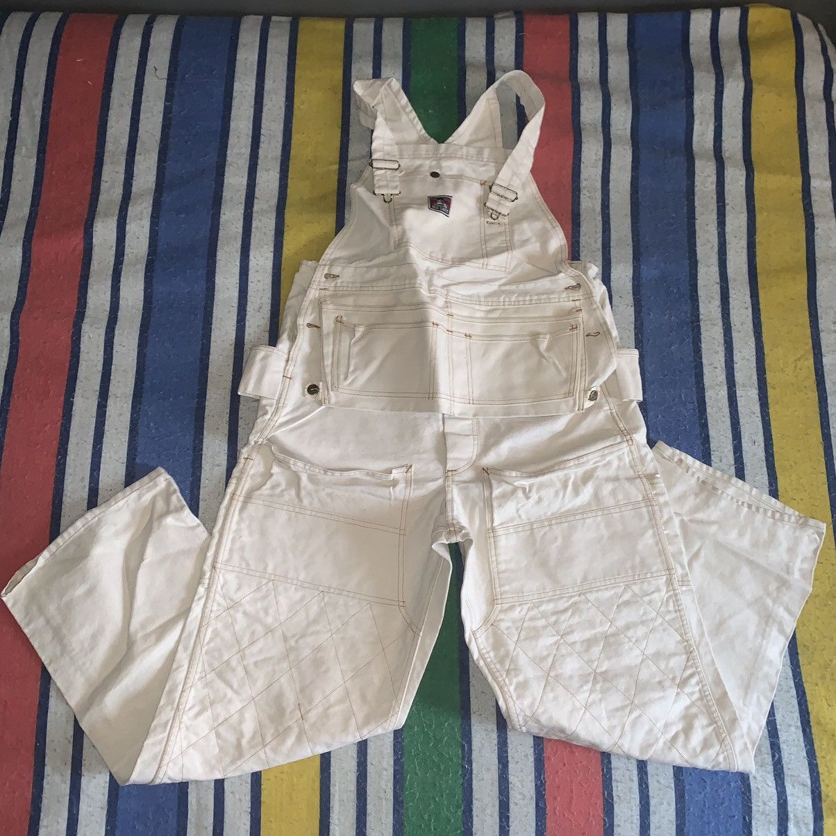 Ben Davis Vintage Ben Davis workman Double Knee ivory Overalls quilted ...