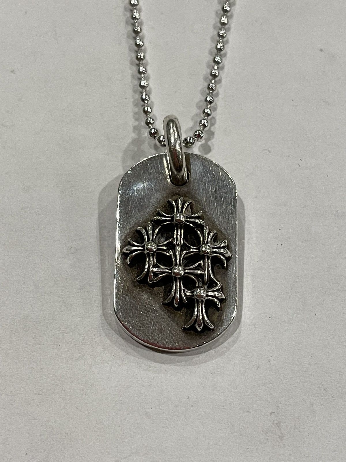 Chrome Hearts Chrome Hearts Cemetery Cross Dog Tag Ball Chain Necklace ...