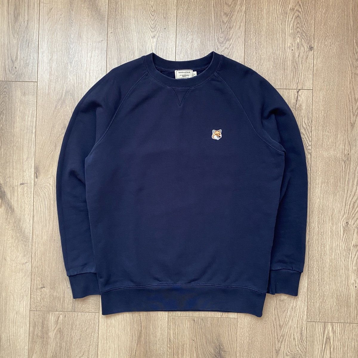 Designer × Luxury × Maison Kitsune Maison Kitsuné Fox Head Navy Crewneck Sweatshirt | Grailed