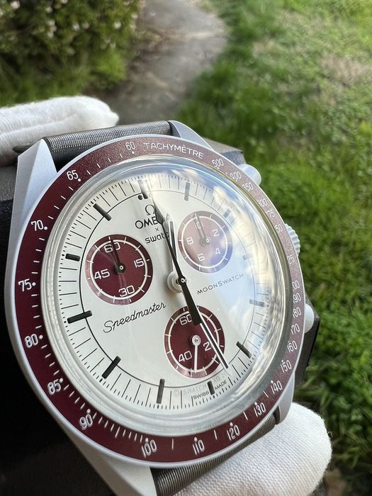 Swatch Omega Speedmaster Swatch Moonswatch Pluto Maroon Gray NEW | Grailed