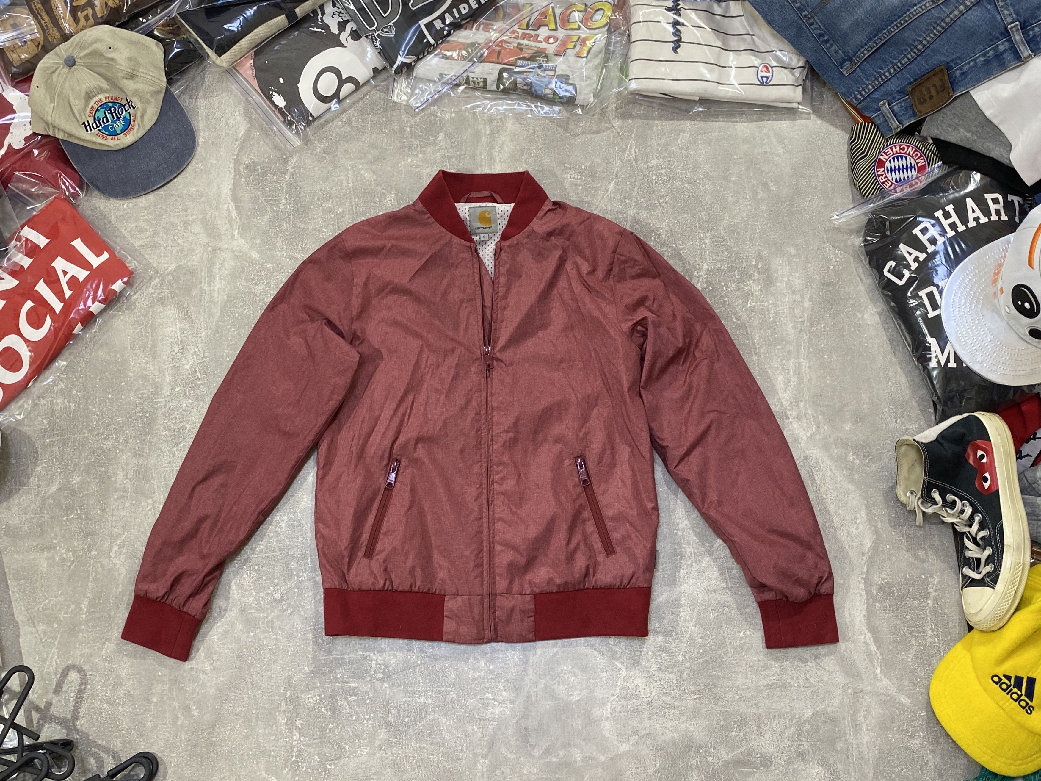 Vintage CARHARTT NYLON BOMBER DEEP RASPBERRY 90s Nylon JACKET | Grailed