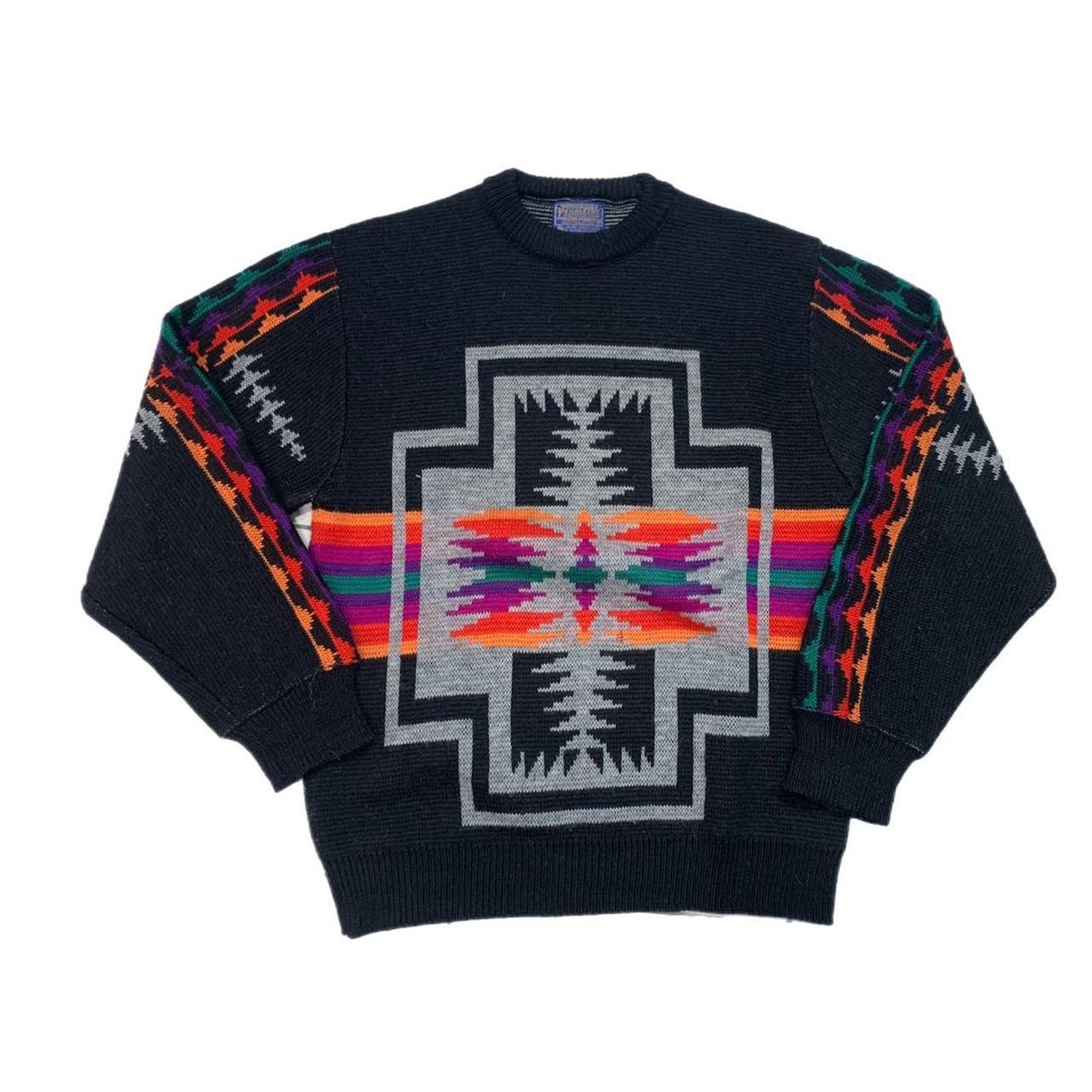Pendleton Vtg 80s Pendleton Black Wool Sweater Navajo Aztec Tribal ...