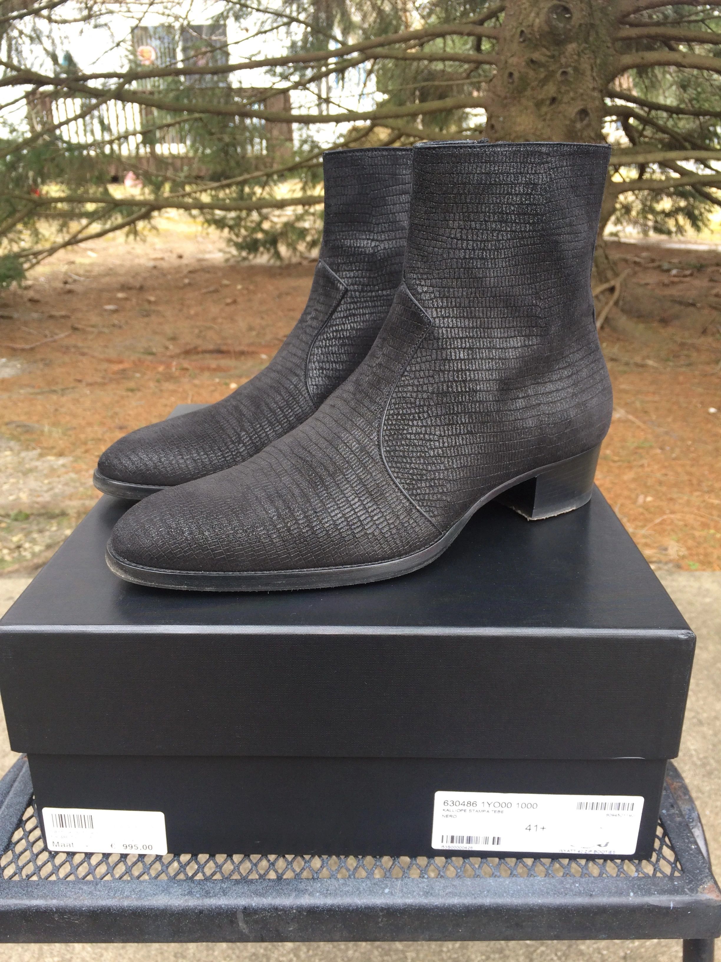 Saint Laurent Paris SLP Wyatt 40 Tejus Black Suede Embossed Lizard ...