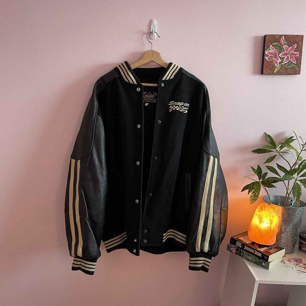 Racing × Varsity Jacket × Vintage Vintage Snap On Racing Leather ...
