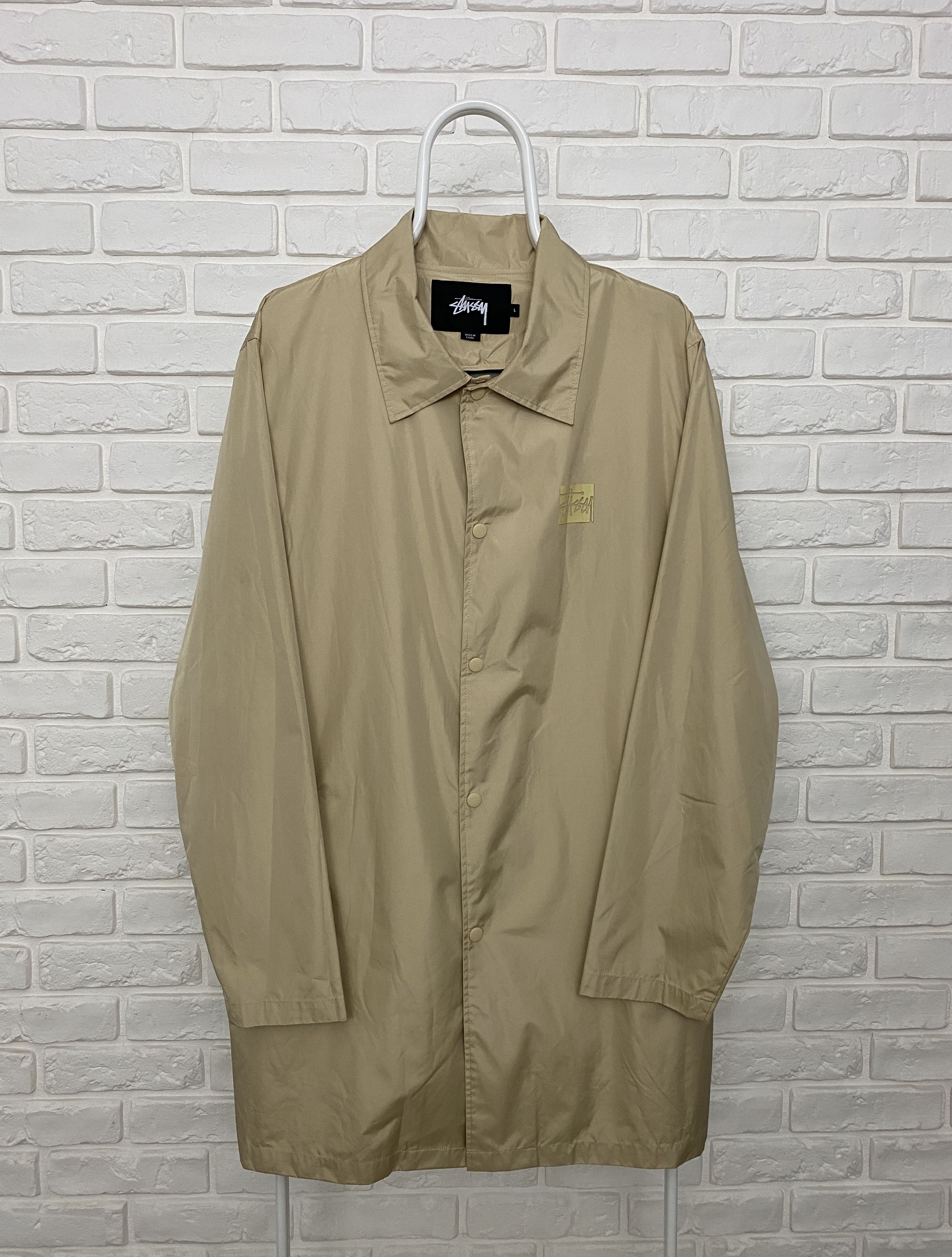 Stussy Men's Stussy Rain Long Coach Jacket Coat Beige Logo Size L | Grailed
