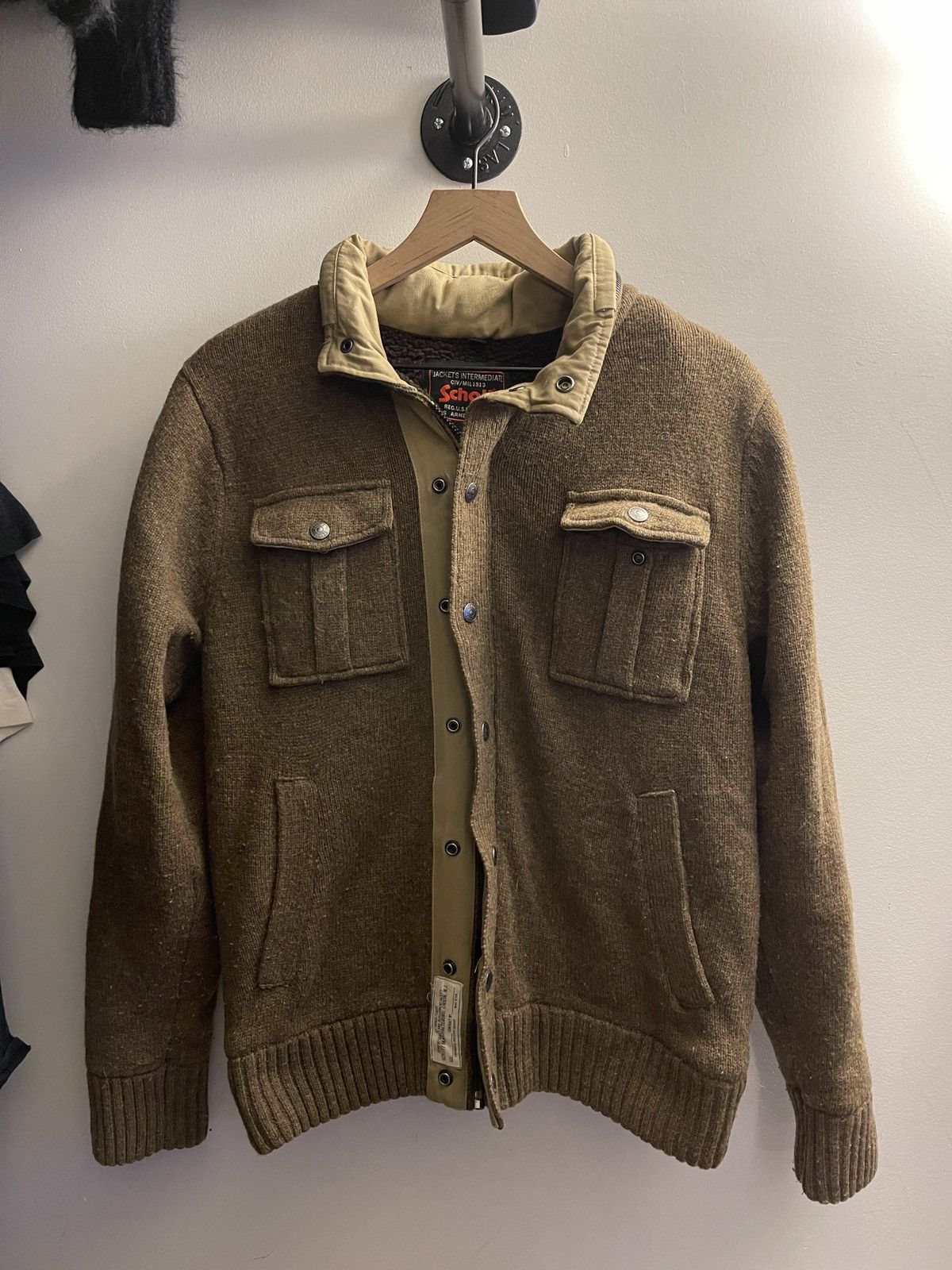 Schott × Streetwear × Vintage Schott Nyc Military Green Wool Blend Bomber Sweater Jacket S Grailed