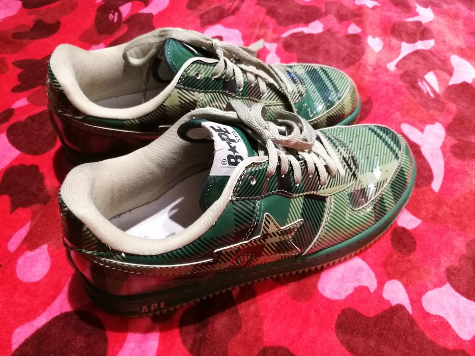 Bape Plaid Tartan Green Bapestas Patent Leather | Grailed