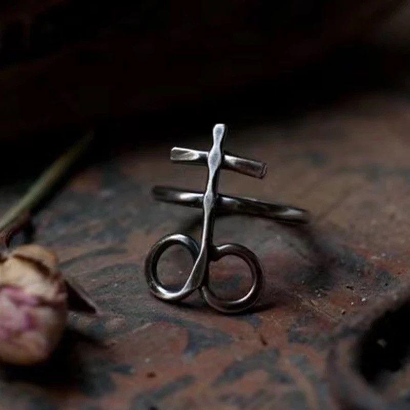 Streetwear Satanic Cross Ring Goth Pentagram Lucifer Satan Jewelry ...