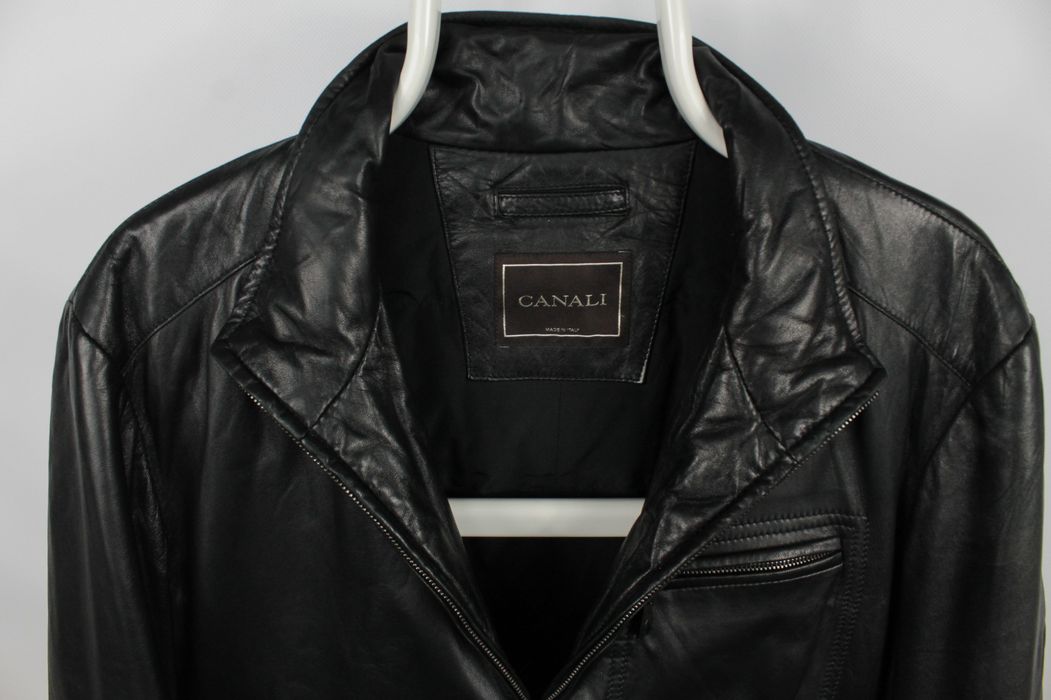 Canali Canali Italy Black Leather Jacket Warm with Feather | Grailed