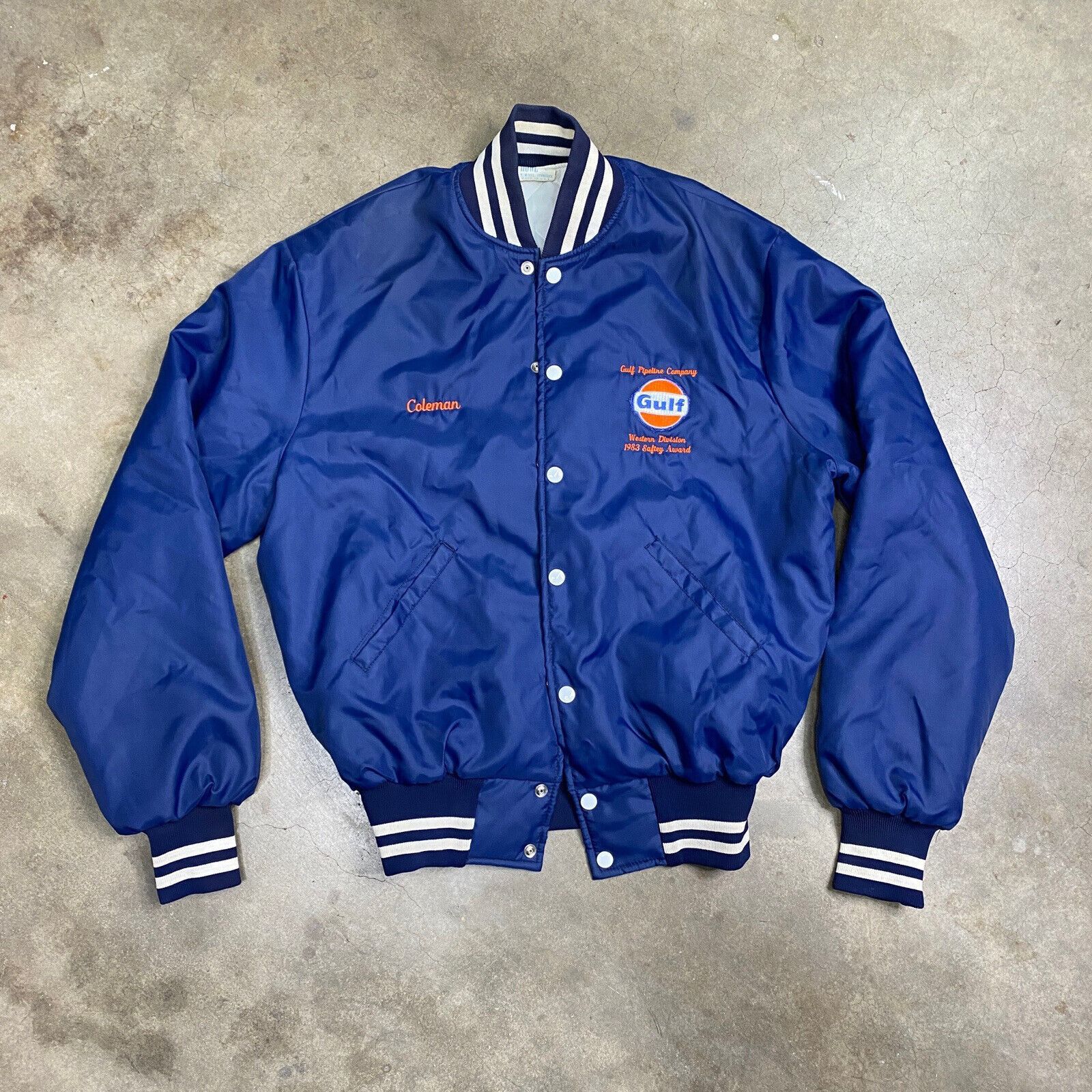 Howe Vintage Gulf Oil Co HOWE quilt lined bomber jacket 1983 | Grailed