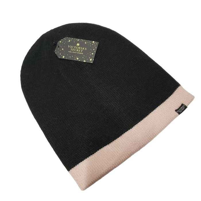 Victoria's Secret Victoria's Secret Reversible Beanie Hat Black & Pink ...