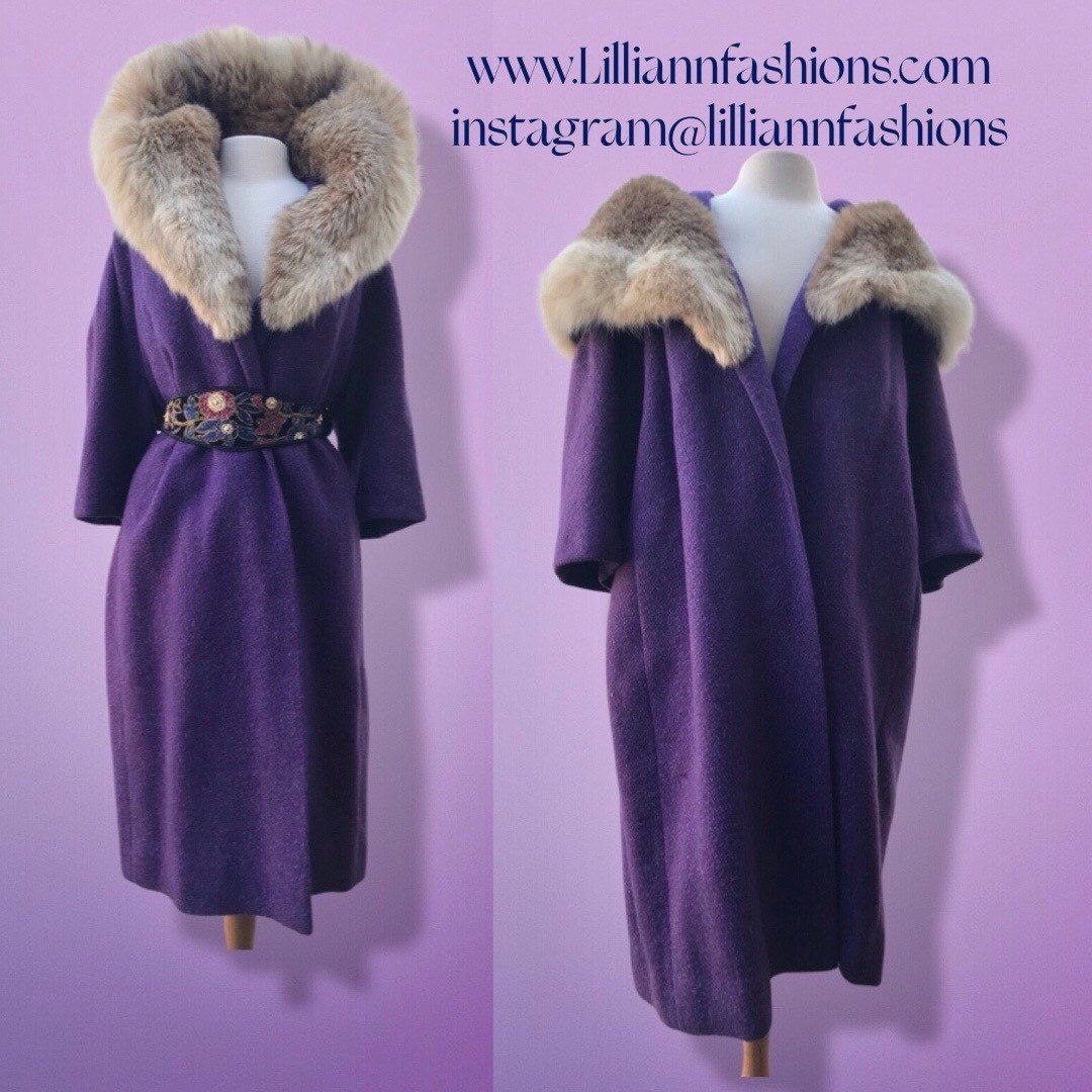 Vintage Vintage 50’s 60’s Purple Wool Coat with Massive Dramatic Fur ...
