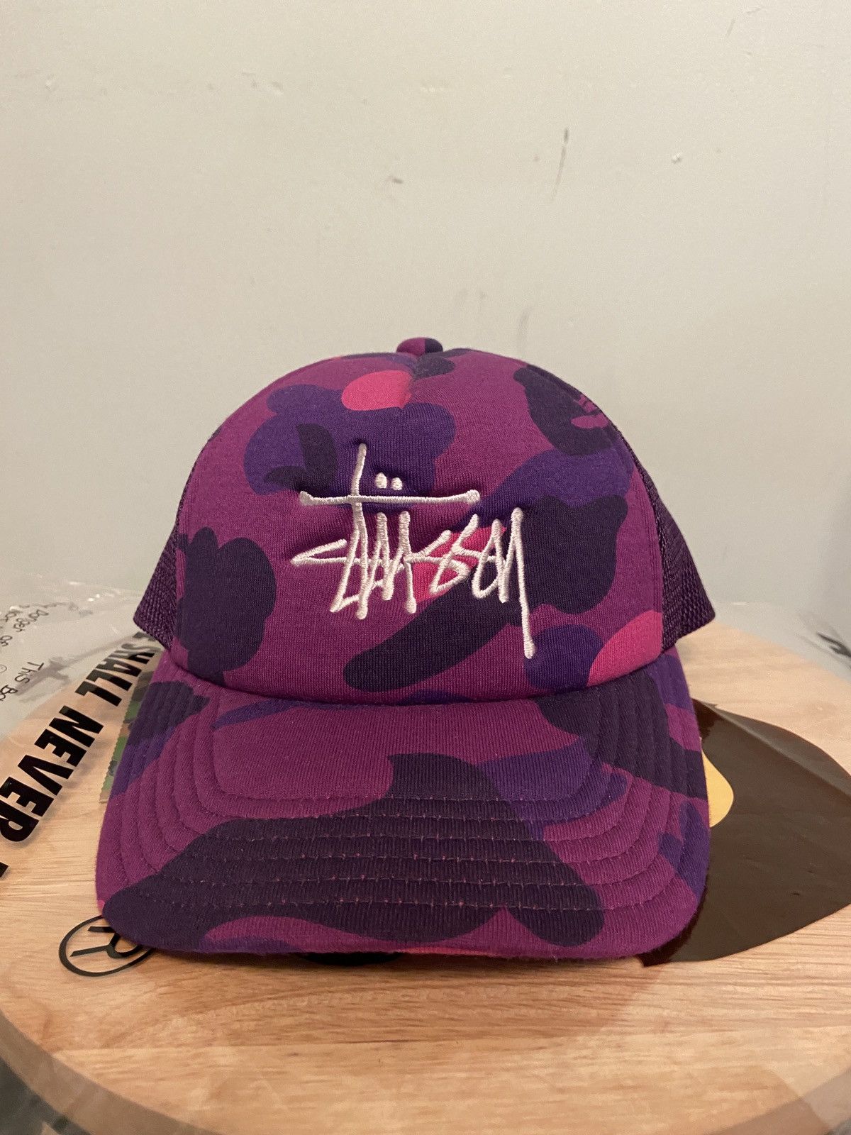 Bape × Stussy Bape x Stüssy Purple Color Camo Trucker Hat | Grailed